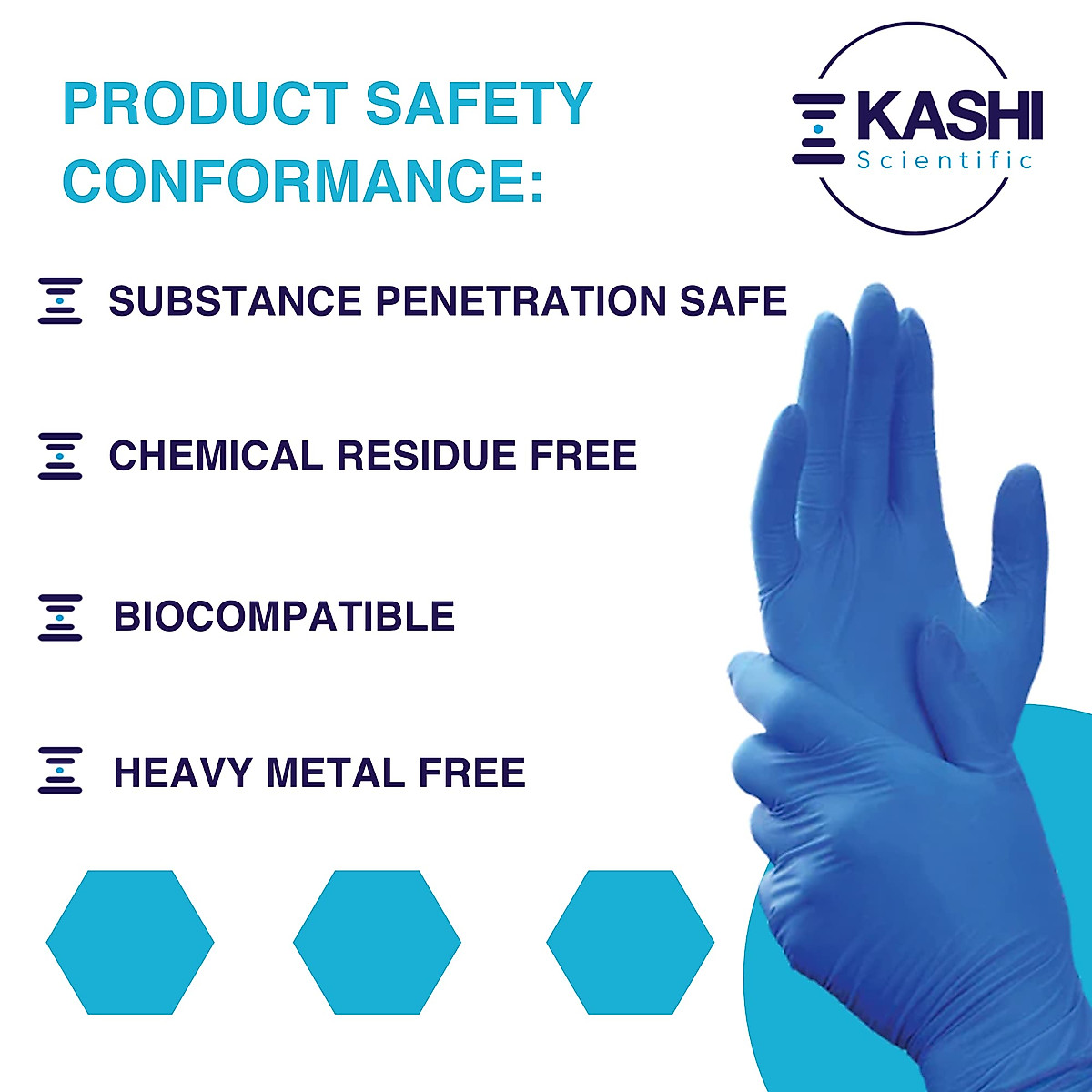 Kashi Scientific Medical Examination Nitrile Gloves - Small - Powder-Free, Latex-Free, Finger Tip Textured Gloves, 4 mil Thick Blue Glove, Patient Safe, Food Safe - Box of 100 Nitrile Exam Gloves