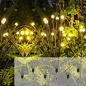 Ladiwanka Firefly Lights Solar Outdoor, 6 Packs Solar Powered Firefly Lights,10 Led, Waterproof Garden Lights Solar Powered, Firefly Garden Decorative Lights Yard Patio Pathway Outdoor Decoration