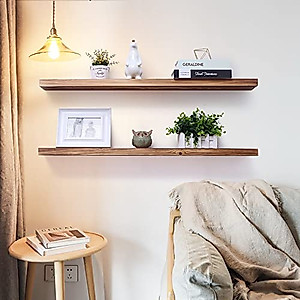 Floating Shelves - Natural Rustic Wooden Wall Shelf Set of 2- Handcrafted European Pine Storage Shelf Display Shelf for Kitchen Bathroom Living Room Bedroom Farmhouse - Light Walnut - 36 Inch