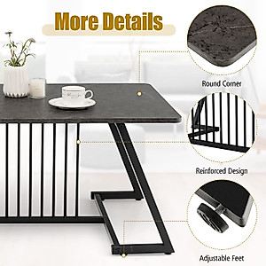 Giantex Modern Coffee Table, 48" x 24" Rectangular Coffee Table with Marble Spacious Tabletop & Adjustable Feet, Large Tea Table for Living Room Office Reception Room (Black)
