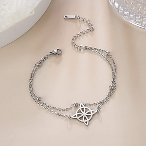 LIKGREAT Witches Knot Bracelet Celtic Knot Wiccan Bracelet For Women Wiccan Symbol Charm Vintage Geometry Jewelry (beaded chain, silver)