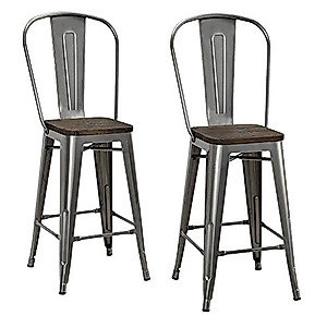 DHP Luxor Counter Stool with Wood Seat and Backrest, 24", Antique Gun Metal