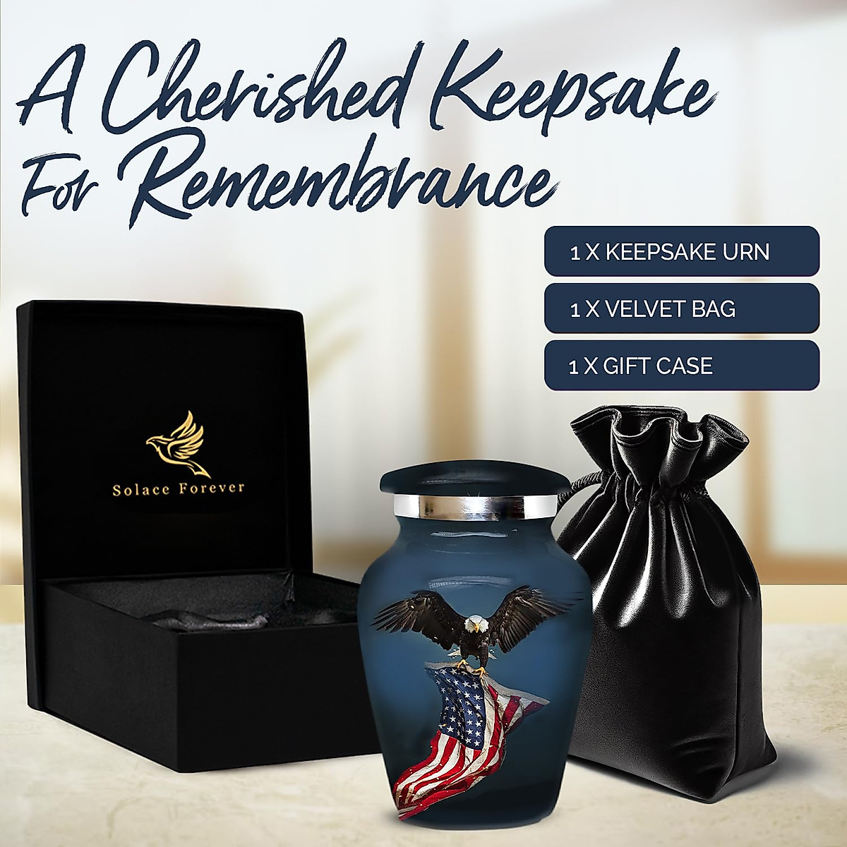Eagle Urns for Human Ashes Adult Man - Military Urn - Patriotic Urn for Male & Female - Honor Your Loved One with Memorial Cremation Urns - Funeral Urns for Army Veterans (Black, Small)