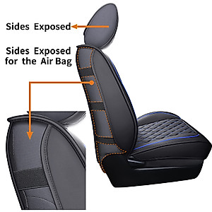 Aierxuan Toyota Tacoma Seat Covers Custom Fit 2005-2025 TRD Off-Road Overlanding Concept SR5 Double Cab Pickup Truck Waterproof Leather Front Car Cushions(2 PCS Front,Black-Blue)