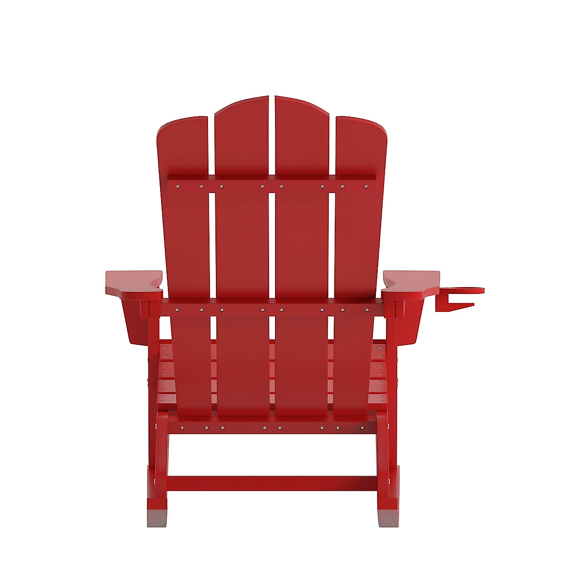 Flash Furniture Newport Adirondack Rocking Chair with Cup Holder, Weather Resistant Poly Resin Adirondack Rocking Chair, Red