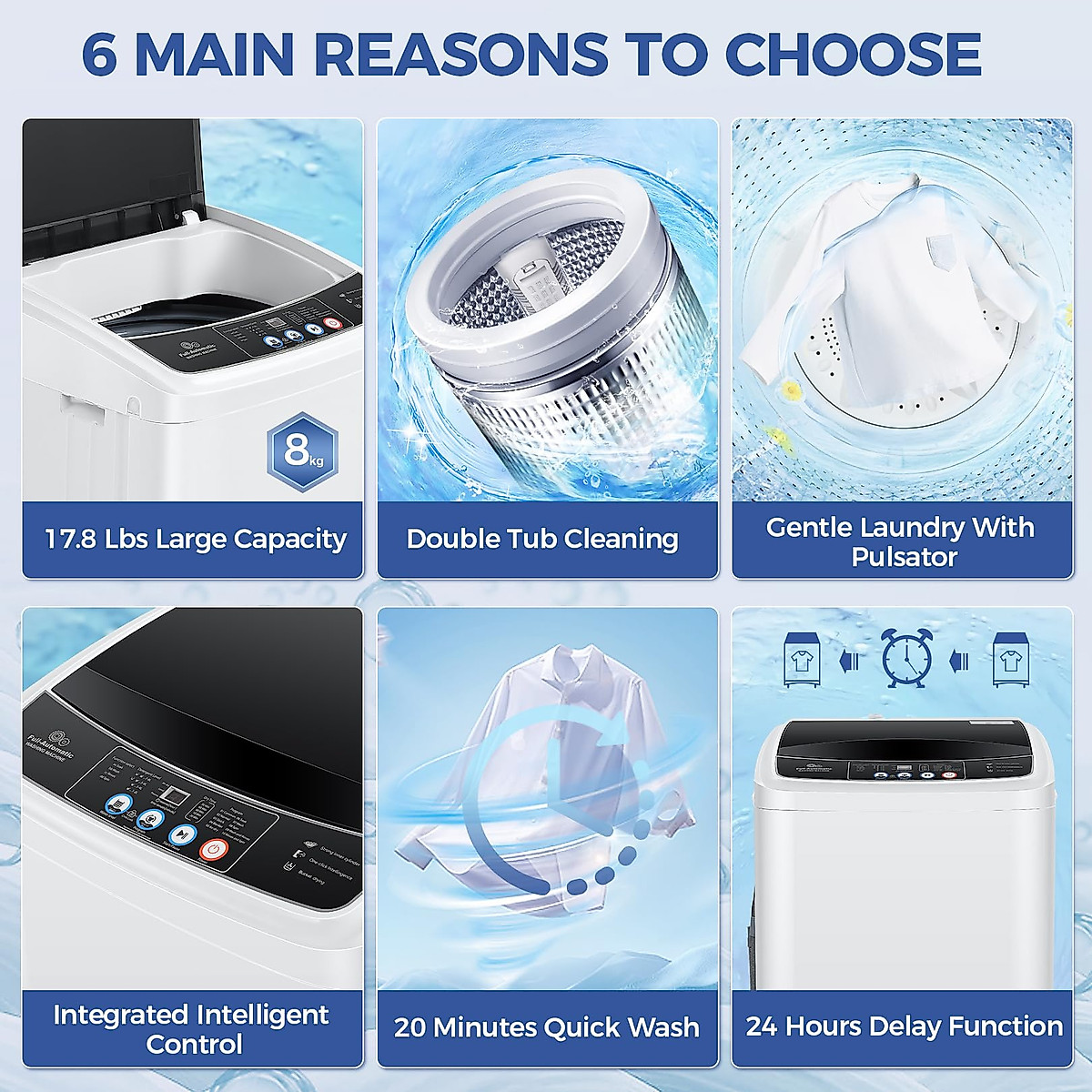 Nictemaw Portable Washing Machine 17.8Lbs Large Capacity 2.4 Cu.ft Portable Washer Machine with 10 Programs and 8 Water Levels Selections Mini Washing Machine for Apartment, Home, Dorms, Rv