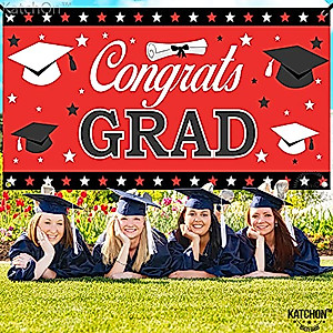 KatchOn, XtraLarge Red Congrats Grad Banner - 72x44 Inch Graduation Party Decorations 2023 | Graduation Banner 2023 for Red and Black Graduation Decorations 2023 | Red and Black Congratulations Banner