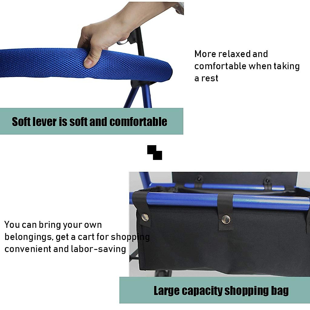 Aluminum Rollator Walker with Height Adjustable Seat, Fold Up and Removable Back Support, Padded Seat, 6" Wheels(Colour: Blue)