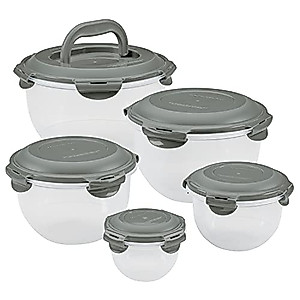 Rachael Ray Leak-Proof Nestable Container Food Storage Bin Set, 10-Piece, Clear with Gray Lids