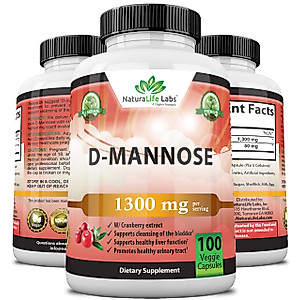 D-Mannose 1,300 mg with Cranberry Extract Fast-Acting, Flush Impurities, Natural Urinary Tract Health- 100 Veggie Capsules
