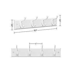 SONGMICS Wall-Mounted Coat Rack, Hook Rack, 4 Dual Metal Hooks, for Coats, Bags, Keys, in the Entryway, Bedroom, Living Room, White ULHR23WT