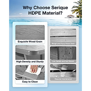 Serique Folding Adirondack Chair Wood Texture, Patio Chair Weather Resistant, Outdoor Chair, Lawn Chair with Cup Holder, Fire Pit Chair for Deck, Outdoor, Porch, Backyard, Garden (Grey)