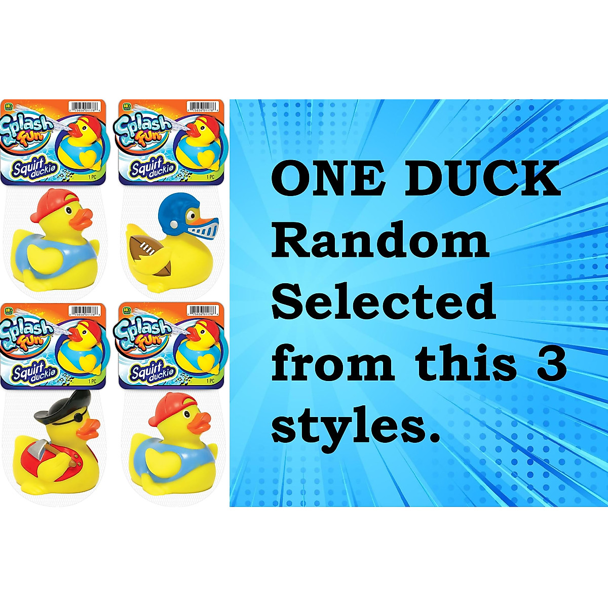 JA-RU Water Squirt Rubber Ducks (1 Duck Assorted) Fun Toddlers Baby Bath Tub Pool Toy 3" Rubber Duckies for Kids, Sensory Play, Stress Relief, Stocking Stuffers Supply in Bulk. 1178-1