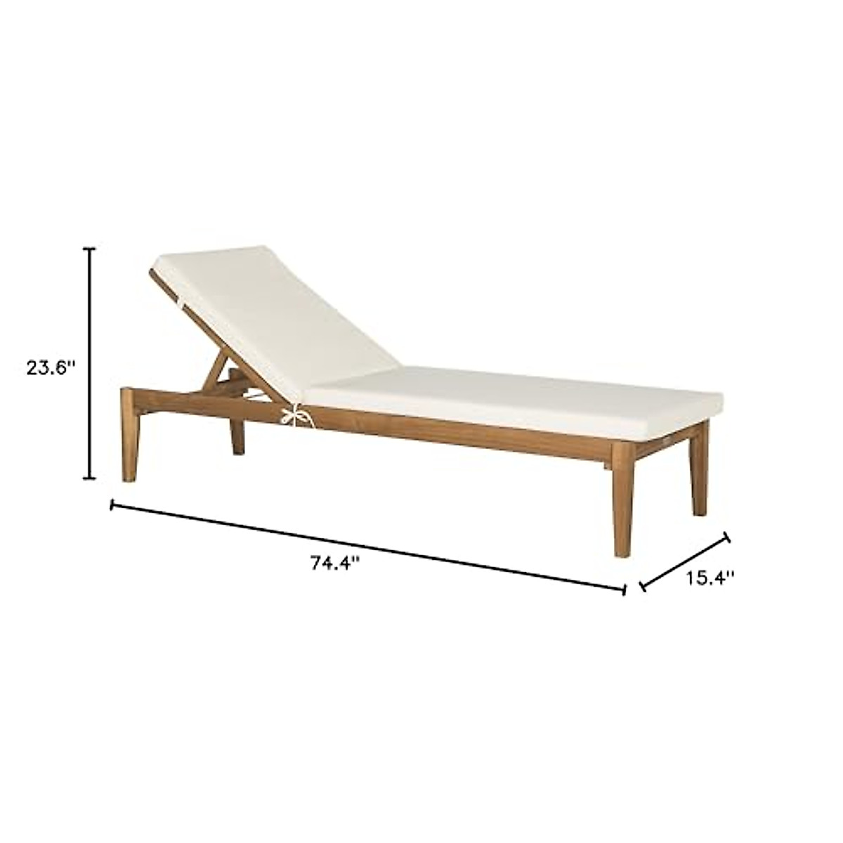 SAFAVIEH Outdoor Collection Montclair Natural Solid Wood/Beige Cushion Adjustable Chaise Lounge Chair (PAT6731A)