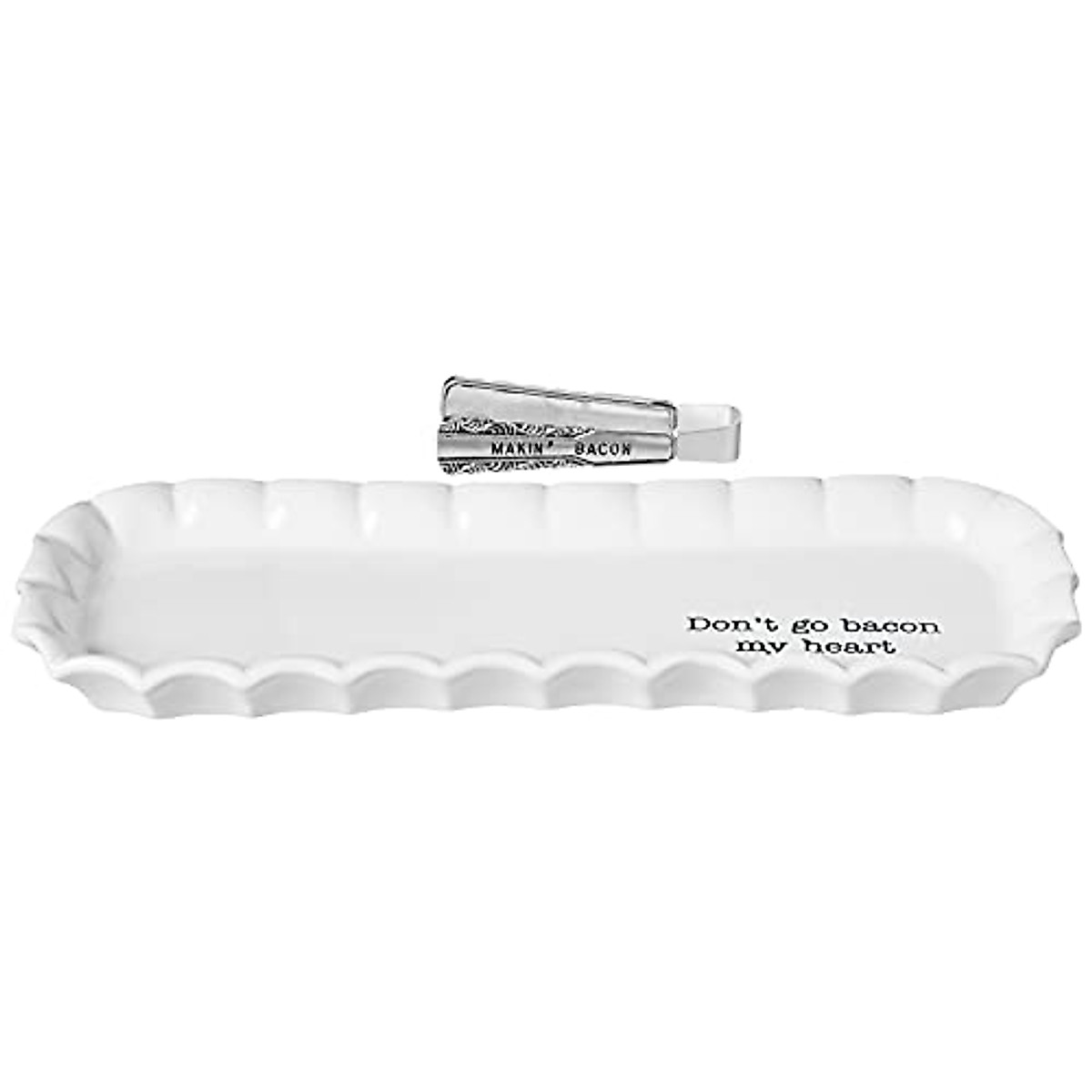 Mud Pie Bacon Serving Tray Set, White, 12" X 4.5"