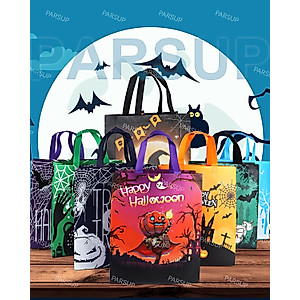 PARSUP 8PCS Halloween Trick or Treat Bags,Halloween Tote Bags with Handles, Gift Bags, Non-Woven Halloween Bags for Gifts Wrapping, Trick or Treat, Halloween Party Supplies, 15"×11.8"×3.9"