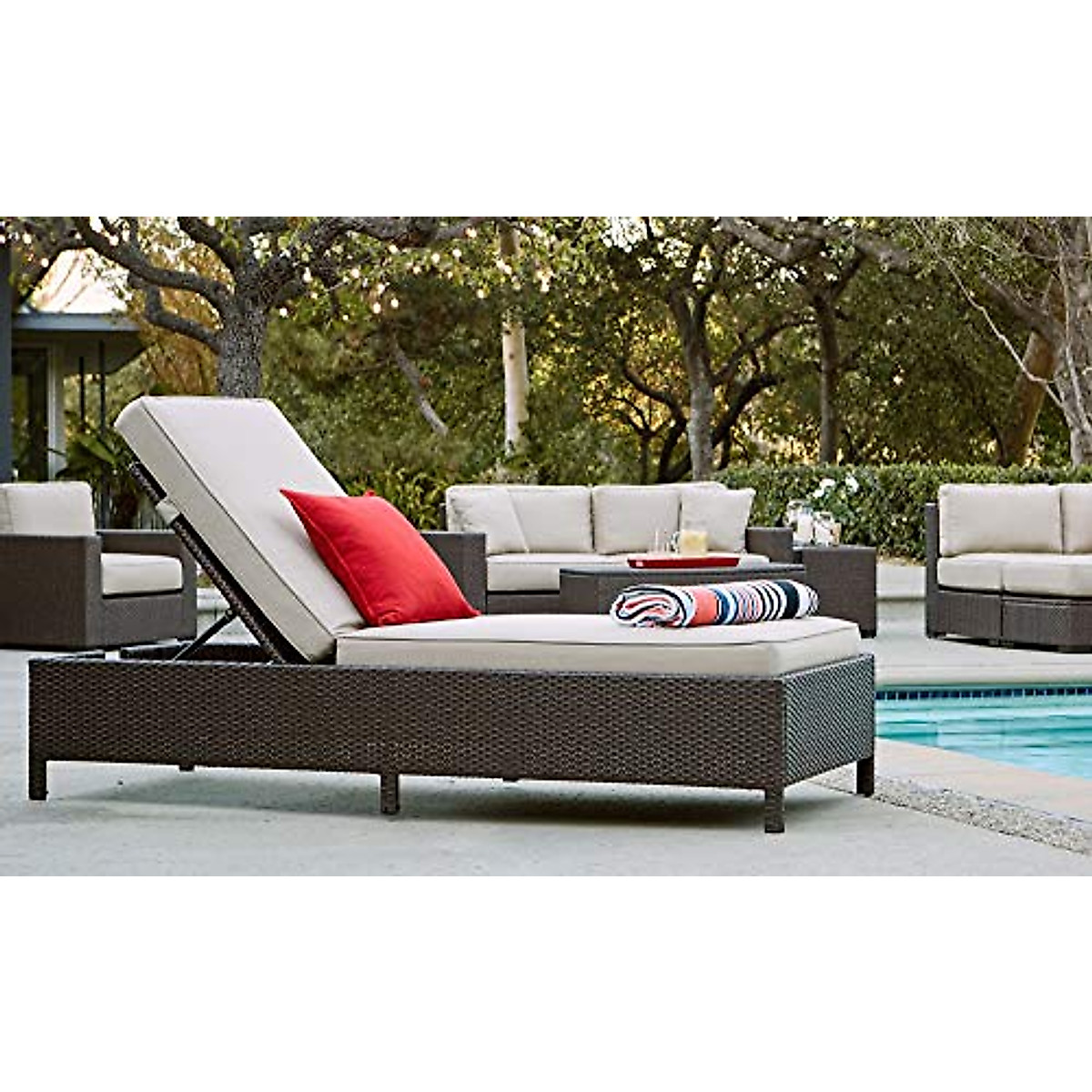 Serta Brown Resin Wicker Outdoor Patio Furniture Collection, Storage Chaise Lounge, Beige