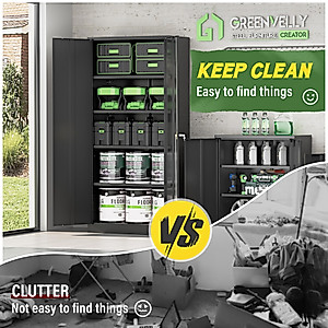 Greenvelly Metal Storage Cabinet, 72" x 32" x 16", Black Metal Cabinet with 2 Doors and 4 Adjustable Shelves, Locking Cabinet for Garage, Office, Home
