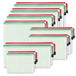 Yclin 16pcs 8 Sizes Mesh Zipper Pouch,Waterproof Zipper Bags,for Board Games Toys Storage, 8 Sizes Waterproof Plastic Document Pouch,for Travel Accessories, Documents Cosmetics School Office Supplies