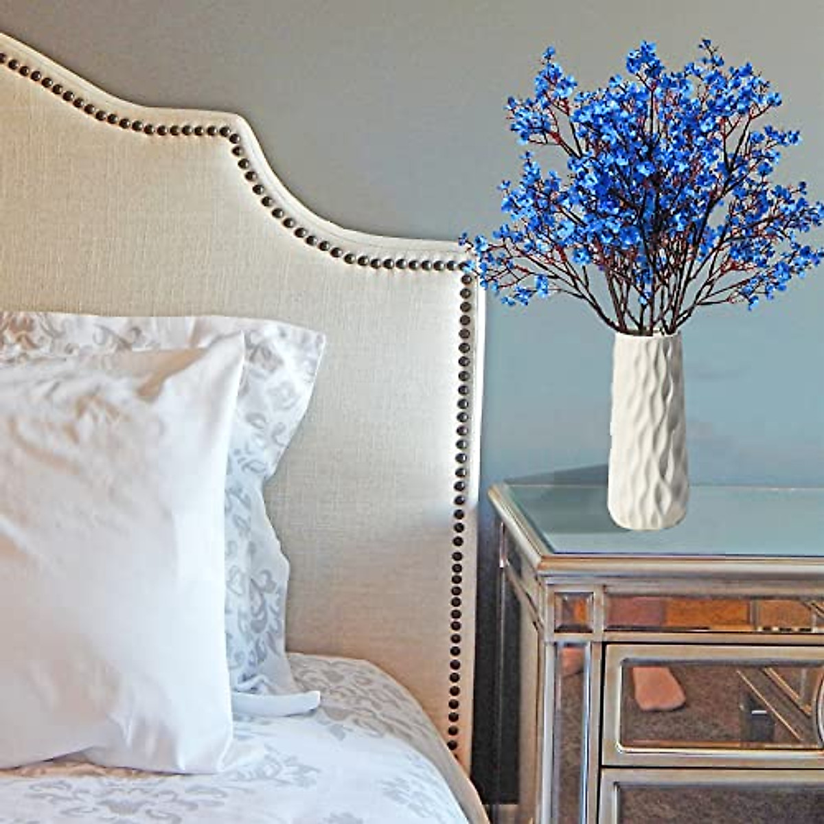 Mandy's 6 Bundles Royal Blue Flowers Silk Babys Breath Artificial Flowers Fall Flowers Gypsophila Bouquet 19.7" for Home Kitchen Wedding Party Decorations (Vase not Include)