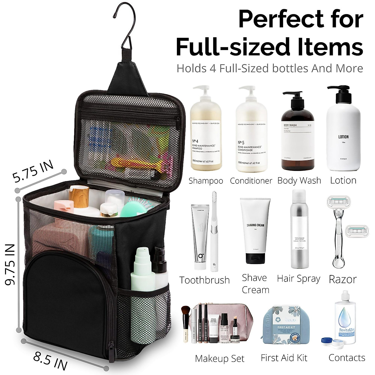 TERRA HOME Portable Shower Caddy For College Dorms - Foldable Mesh Tote - Dorm Room Essentials - Durable Hanging Travel Shower Bag - Perfect for College Students, Men, Women (Black)