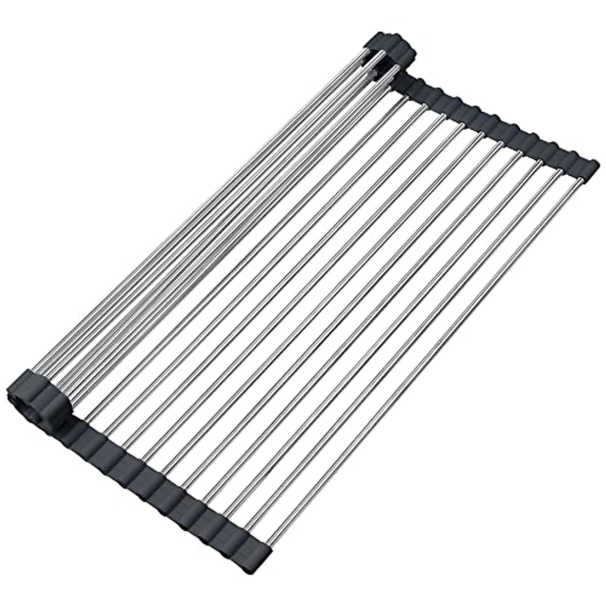 MGahyi Roll Up Dish Drying Rack, Over The Sink Drying Rack, Multipurpose 304 Stainless Steel Silicone Wrapped Steel Roll-Up , Folding Dish Rack for Kitchen Sink （Black, 17.3" x 13" ）