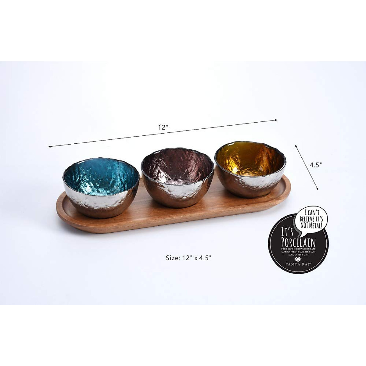 Pampa Bay Let's Entertain Set of 3 Colored Glass Bowls & Tray