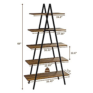 YOUDENOVA 5-Tier Ladder Bookshelf, Industrial A-Shaped Bookcase, Tall Ladder Shelf Storage Organizer for Living Room, Home Office, Black