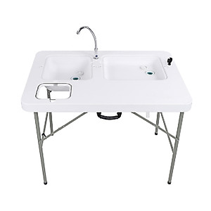 Redline Canyon Camping Sink Table with Dual Sinks - Plastic, Steel, Portable 32in Tall Fish Cleaning Table Countertop Camping Kitchen with Faucet