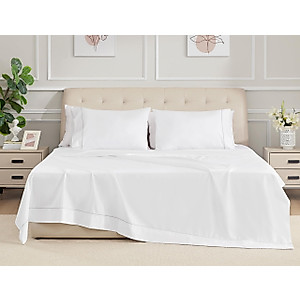 Sunflower Pillow Cases Queen Set of 2, 100% Cotton Queen Pillowcases, 20×30 inches with Silver Trim, Soft and Breathable, White