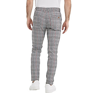 Plaid&Plain Men's Plaid Pants Skinny Dress Pants for Men Skinny Chino Pants Men 7301 Plaid-11-28X30