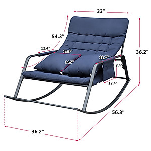 ATR ART TO REAL Patio Rocking Chairs, Indoor & Outdoor Rocker Chair Padded Cushion Reading Chair with Side Pocket and Pillows for Living Room, Balcony, Porch, (Navy Blue)