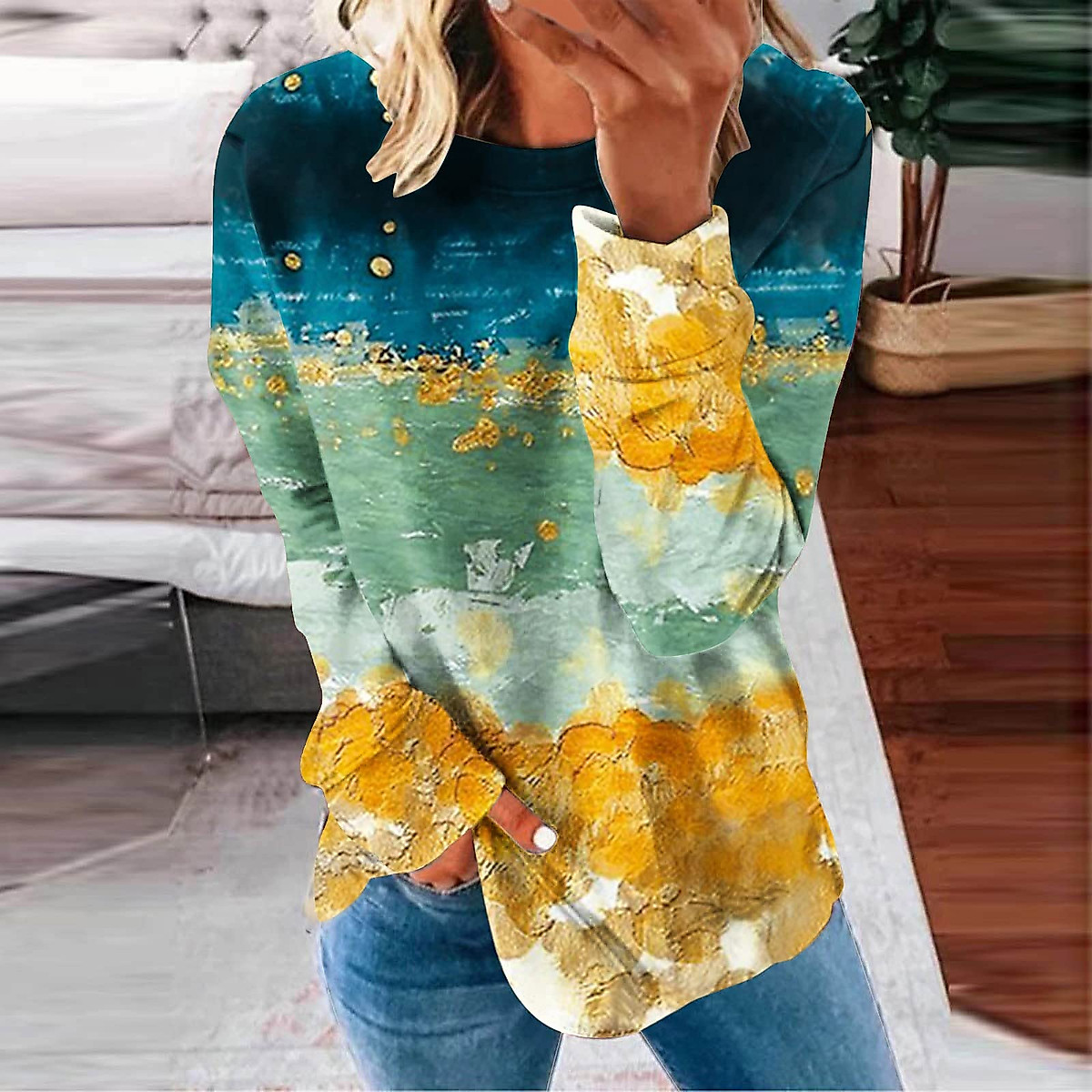 prime deals of the day today only clearance Scuba Dupes Sweatshirt Womens Crewneck Sweatshirt Lightweight Long Sleeve Tunic Gradient Tie Dye Pullover Sweater Shirt Fall y2k Clothes Yellow S