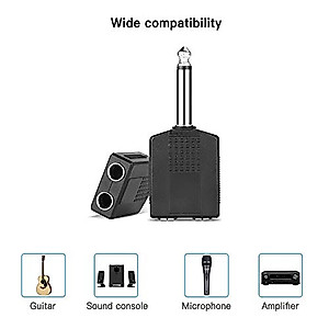 Jelanry 1/4" 6.35mm Stereo Plug Male to Dual 1/4" 6.35mm Jack Female Splitter Adapter, Dual 6.5mm Jack Adapter Audio Y Cable Splitter for Guitar, Microphone, Amplifier TAA Compliant Black 2Pack