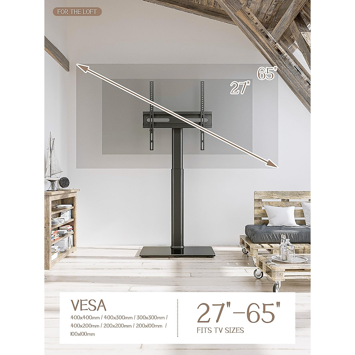 Universal Floor TV Stand with Mount 70 Degree Swivel 9 Level Height Adjustable and Space Saving Design for Most 27 to 65 inch LCD, LED OLED TVs, Perfect for Corner & Bedroom AX1006TB