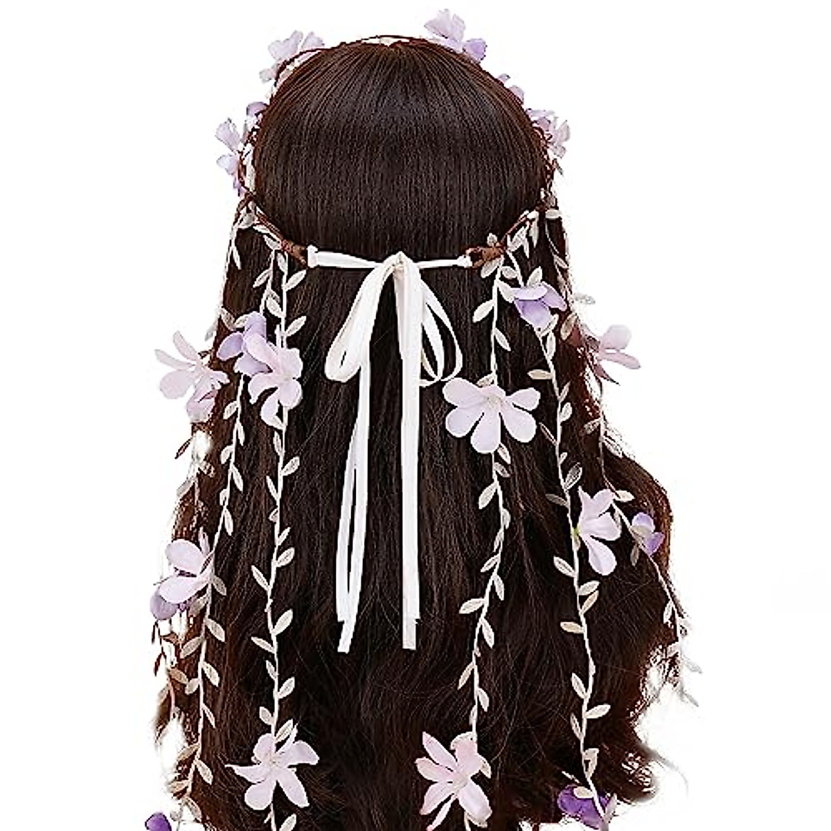 PartyforU Pink Flower Headpiece for Women - Bohemian Floral Crown Woodland Hippie Headband for Women Wedding Bride Bridesmaid Renaissance Party Renfaire