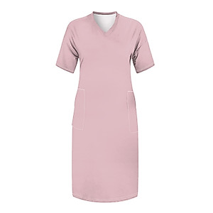 Cnebo Office Dresses for Women for Work Dresses for Women Suitable Plus Size V Neck Dresses Short Sleeve Knee Printed A Line Pink