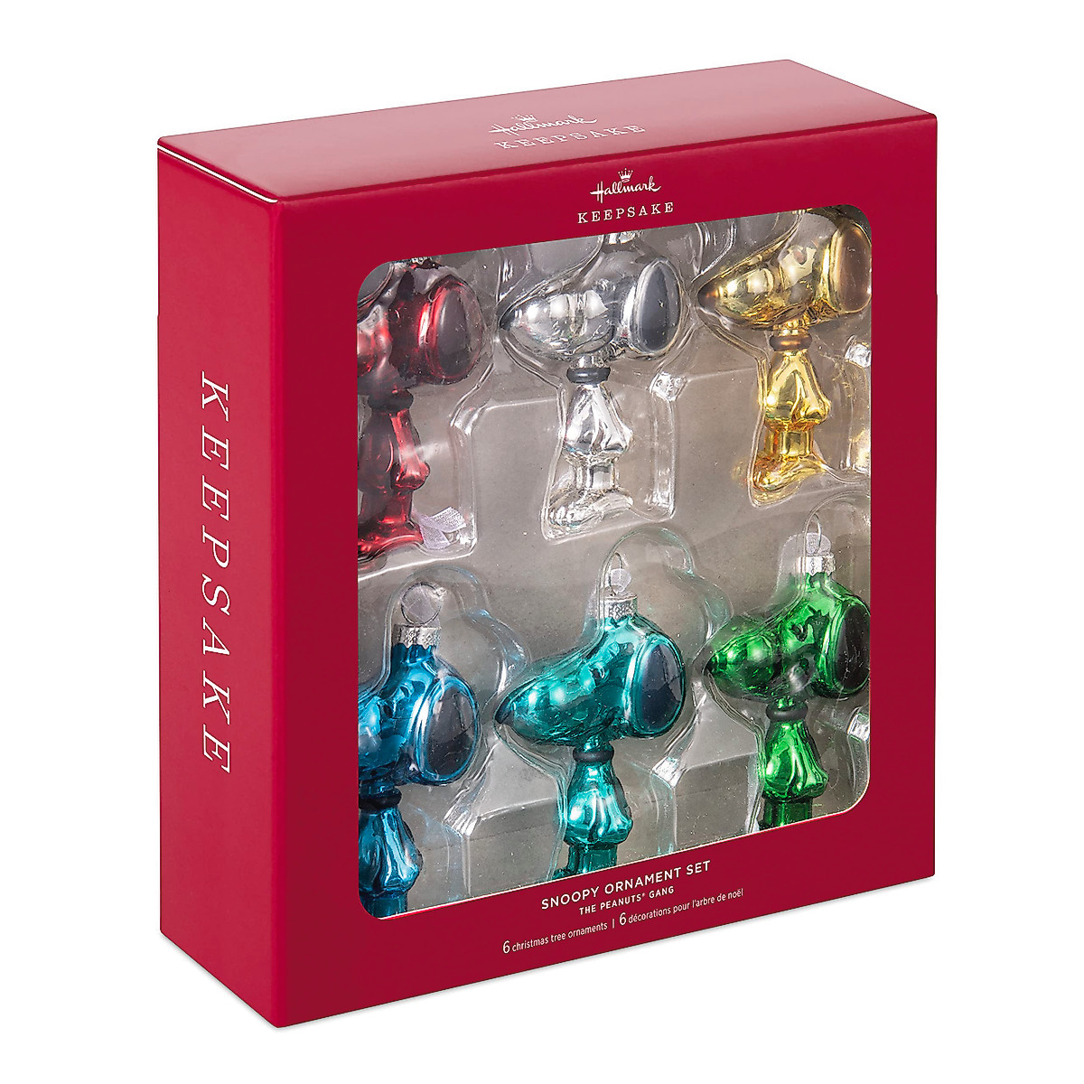 Hallmark Keepsake Christmas Ornaments 2023, The Peanuts Gang Snoopy, Glass Ornament, Set of 6, Gifts for Peanuts Fans