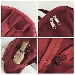 MININAI Vintage Aesthetic Canvas Backpack Preppy Backpack Japanese Harajuku Bag Fit 15.6” Laptop Travel Rucksack (Brown,One Size)