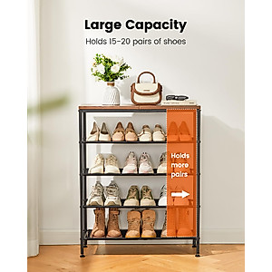 Pipishell 5-Tier Shoe Rack, Large Shoe Stand Rack with Sturdy Wood Grain Finish Top Shelf & Steel Frame, Free-Standing Shoe Organizer for Entryway,Front Door Entrance,Closet,Bedroom,Hallway
