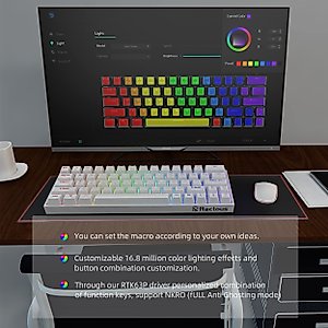 Ractous RTK63P 60% Mechanical Gaming Keyboard RGB Backlit PBT keycaps 63key Ultra-Compact Wired Keyboard Programmable for PC/Mac Gamers,Hot-Swappable Optical Red Switch (White)