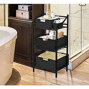 Sorbus Storage Box Woven Basket Bin Container Tote Cube Organizer Set Stackable Storage Basket Woven Strap Shelf Organizer Built-In Carry Handles (7 Piece - Black)