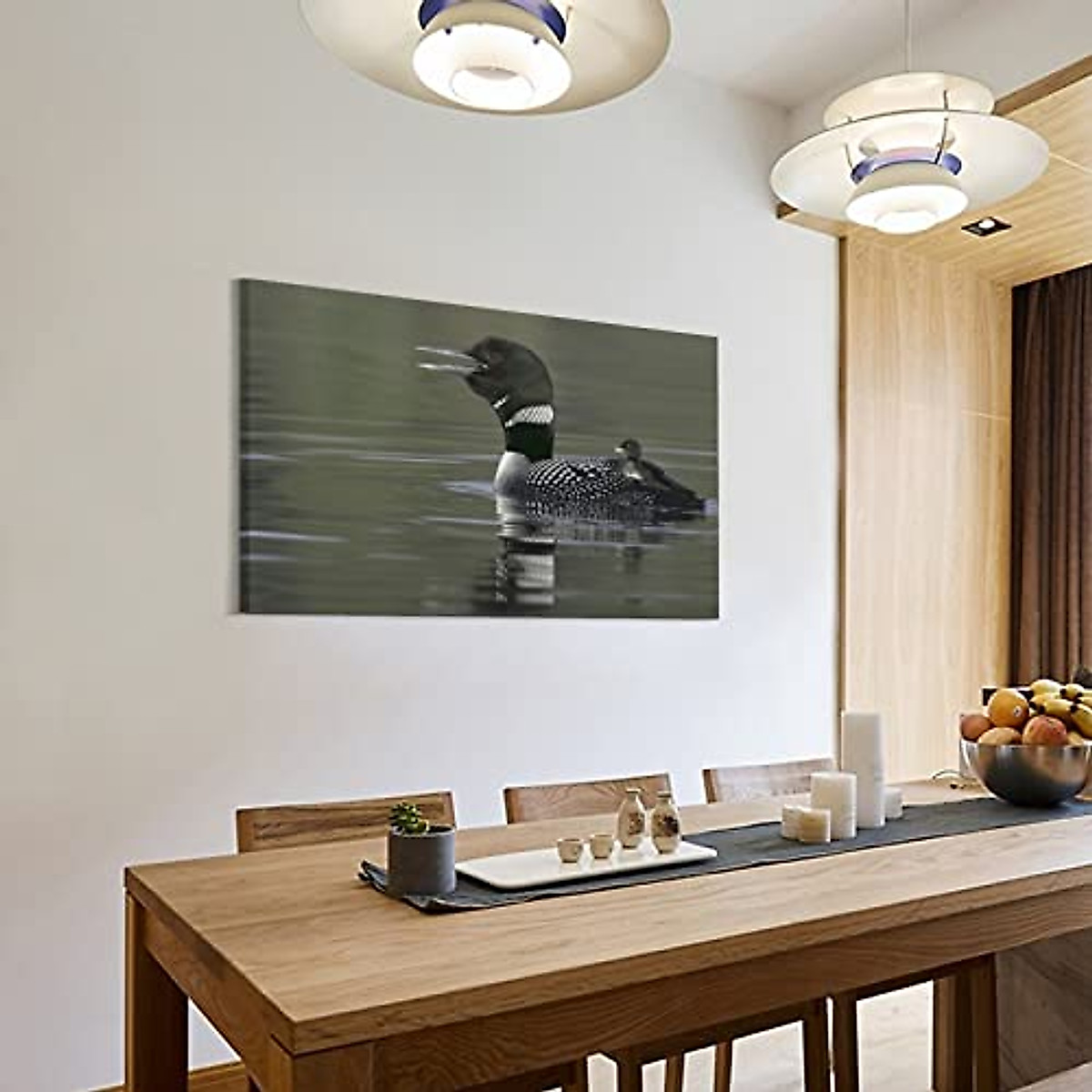 Common Loon with Chick on Water Back Call Picture Poster Wall Decoration Poster in Kamloops, British Canvas Painting Posters And Prints Wall Art Pictures for Living Room Bedroom Decor 24x36inch(60x90