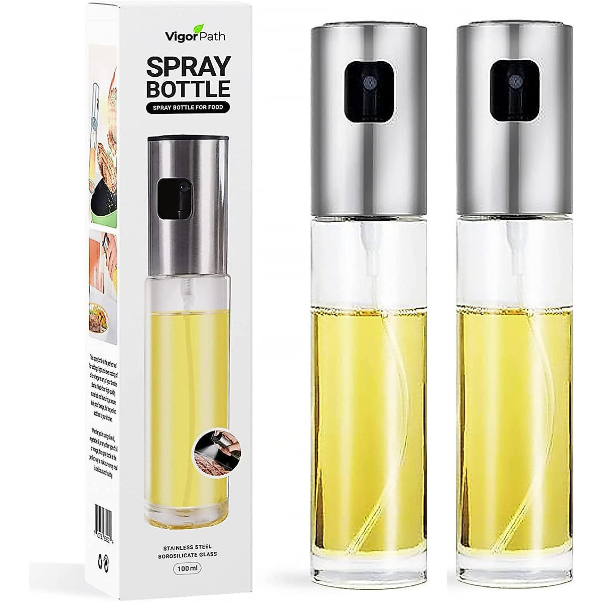 VIGOR PATH Sprayer for cooking - Olive Oil Sprayer Mister - 100ml Stainles Steel Olive Oil, Vinegar, Water and Other Liquids Sprayer - Perfect for Salad, Barbecue, Kitchen Baking and Roasting (2)