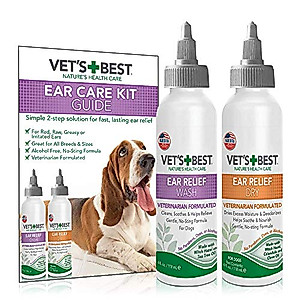 Vet's Best Dog Ear Cleaner Kit | Multi-Symptom Ear Relief | Wash & Dry Treatment | Alcohol-Free 4 Fl Oz (Pack of 2)