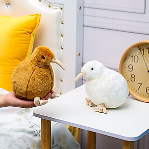 Sratte 2 Pcs Kiwi Bird Plush Toy 7.9 Inch Kiwi Bird Stuffed Animal Soft Toy Lifelike Furry Cute Plush Fluffy Doll Gift for Boy Girl Teens Adults Birthday Holiday Present, White and Brown