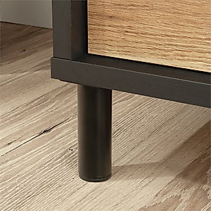 Sauder Acadia Way Single Pedestal Desk in Raven Oak with Timber Oak Accents