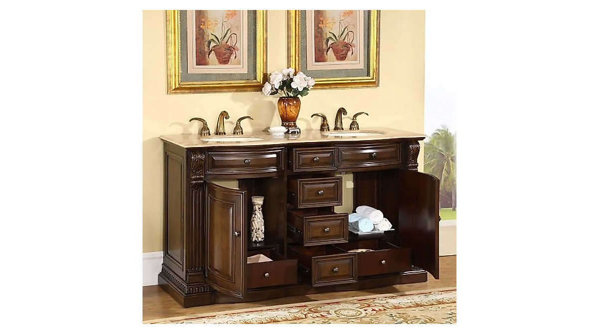 Elegant Double Sink Vanity with Travertine Top