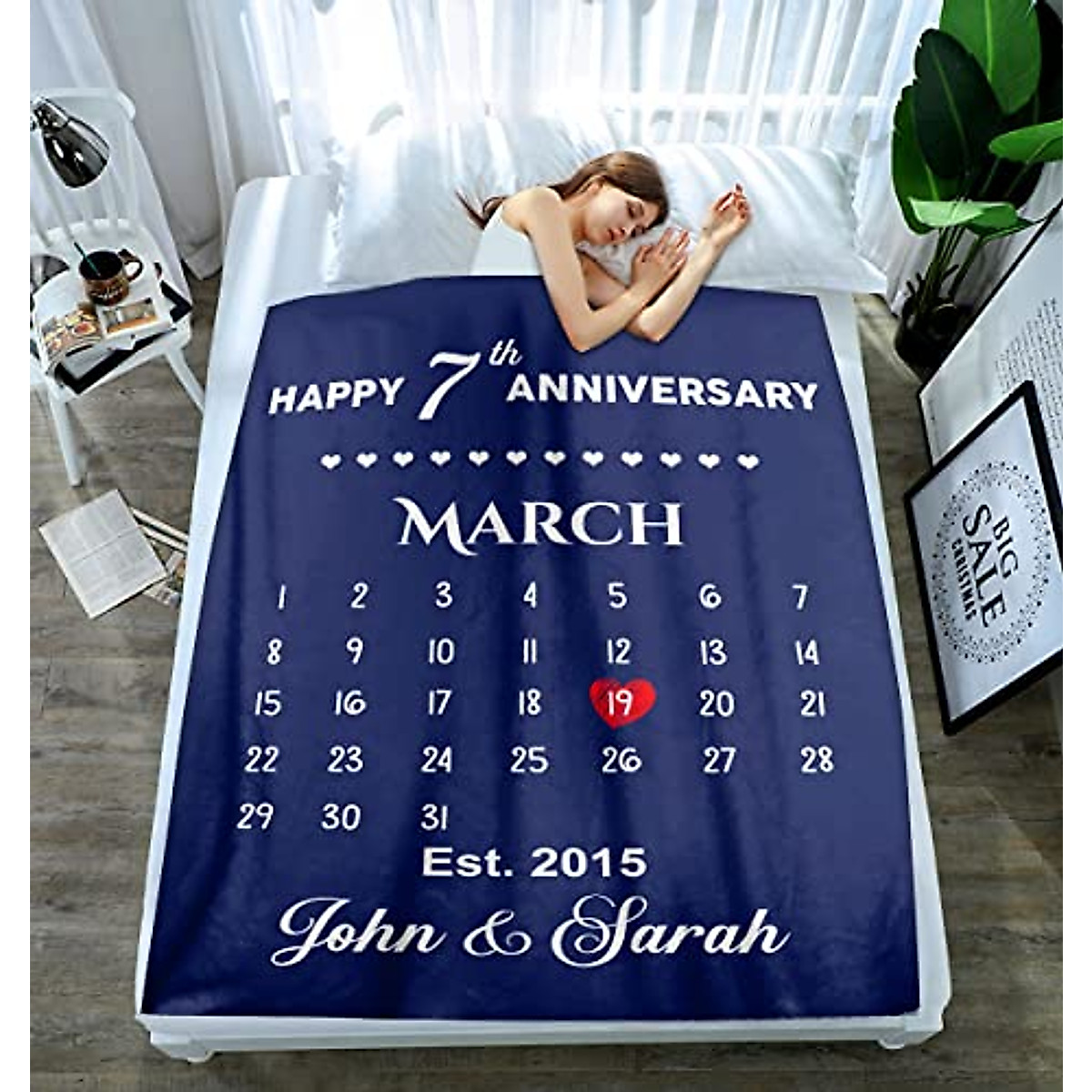 PREZZY 7th Wedding Anniversary Blanket Gifts for Husband Wife Dad Mom Personalized Blankets 7 Years of Marriage Unique Gift for Couple Boyfriend Girlfriend Sherpa Fleece Throw Blanket