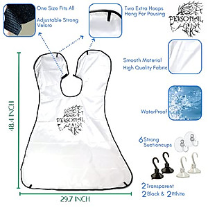 Beard Catcher Kit, 2 Beard Apron/Bib for Mess-Free Shaving+ 6 Suction Cups+ Transparent Beard Shaper with Comb+ Carrying Cloth Bag, Perfect For Men/Boyfriend/Father/Husband/Roommate (WHITE)